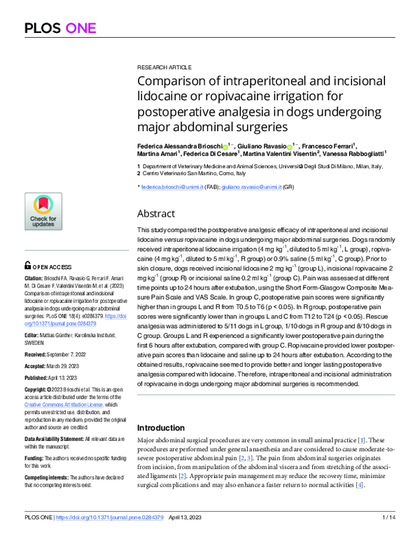 (PDF) Comparison of intraperitoneal and incisional lidocaine or ...