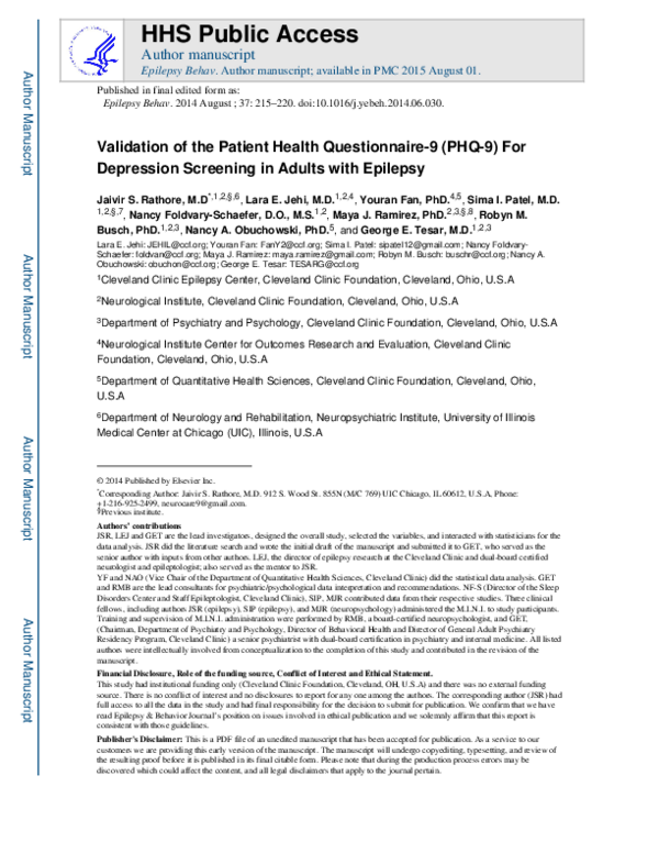 (PDF) Validation of the Patient Health Questionnaire-9 (PHQ-9) for ...