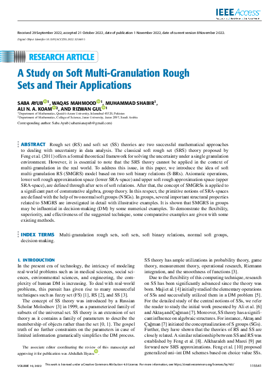 (PDF) A Study on Soft Multi-Granulation Rough Sets and Their Applications