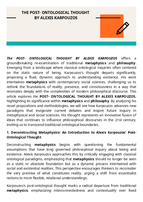 (PDF) THE POST- ONTOLOGICAL THOUGHT BY ALEXIS KARPOUZOS