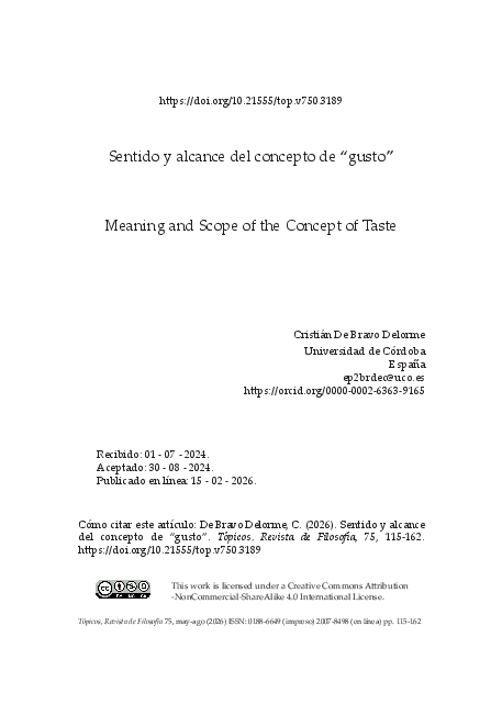 (PDF) Sentido y alcance del concepto de "gusto" Meaning and Scope of ...