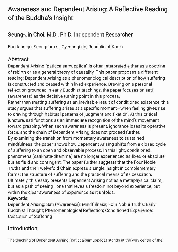 (PDF) Awareness and Dependent Arising: A Reflective Reading of the ...