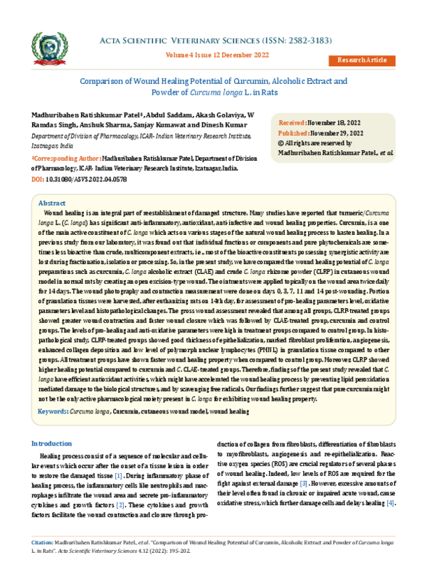 (PDF) Comparison of Wound Healing Potential of Curcumin, Alcoholic ...