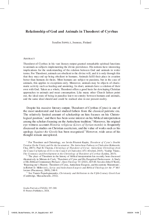 (PDF) Relationship of God and Animals in Theodoret of Cyrrhus