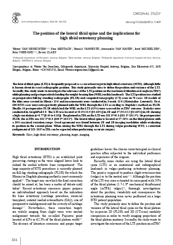 (PDF) The position of the lateral tibial spine and the implications for ...