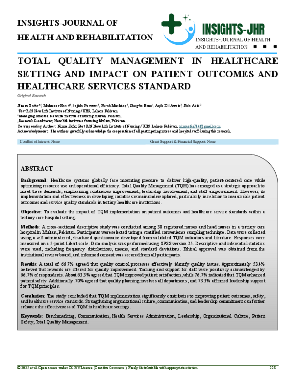 (PDF) TOTAL QUALITY MANAGEMENT IN HEALTHCARE SETTING AND IMPACT ON ...