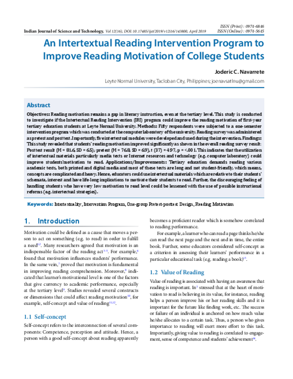 (PDF) An Intertextual Reading Intervention Program to Improve Reading ...