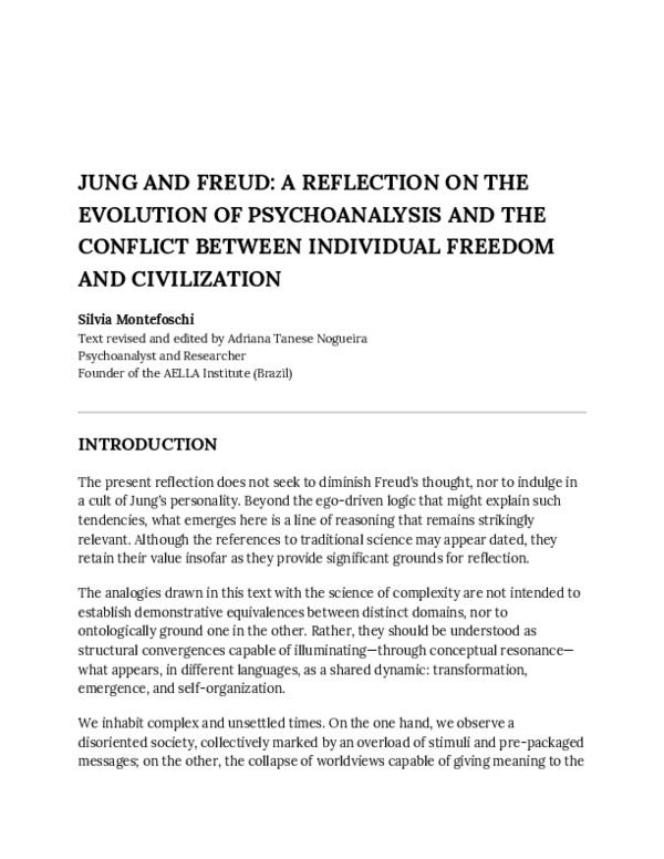 (PDF) JUNG AND FREUD: A REFLECTION ON THE EVOLUTION OF PSYCHOANALYSIS ...