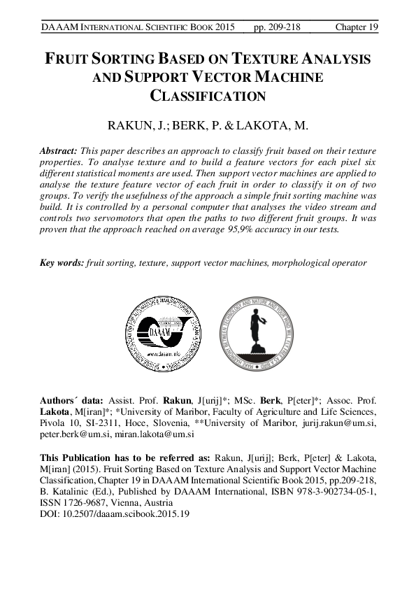 (PDF) Fruit Sorting Based on Texture Analysis and Support Vector ...