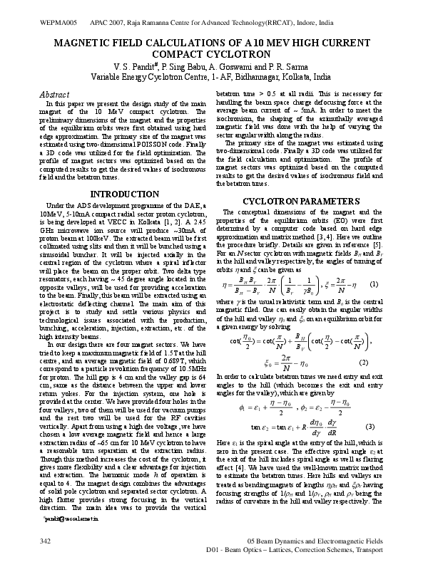 (PDF) Magnetic Field Calculations of a 10 Mev High Current Compact ...