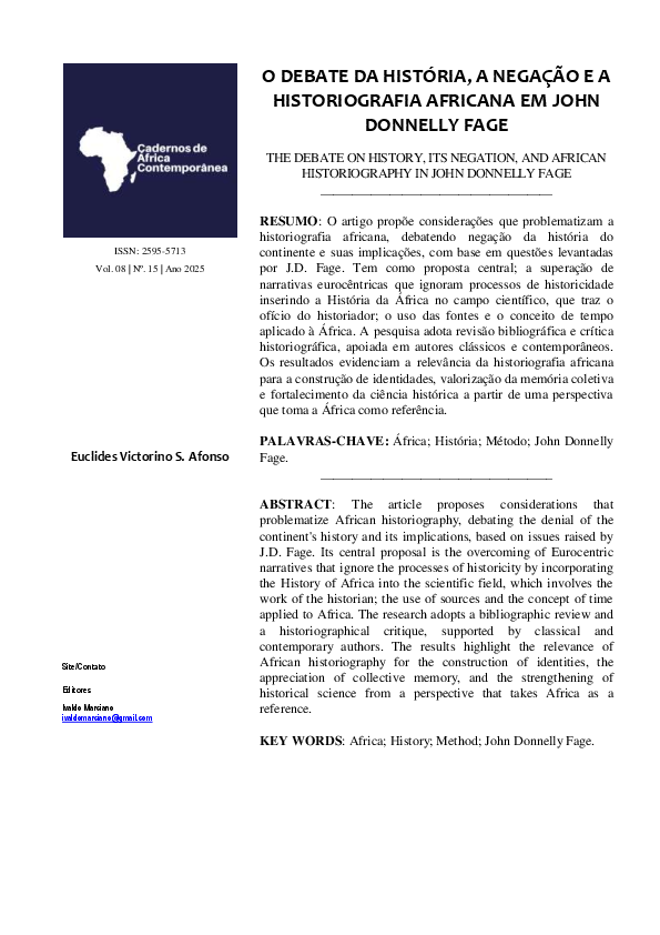(PDF) Euclides Victorino S. Afonso O DEBATE DA HISTÓRIA, A NEGAÇÃO E A ...