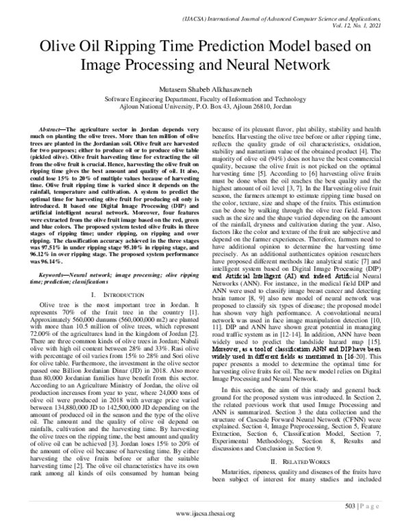 (PDF) Olive Oil Ripping Time Prediction Model based on Image Processing ...