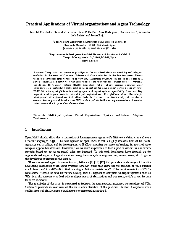 (PDF) Practical applications of Virtual Organizations and agent technology