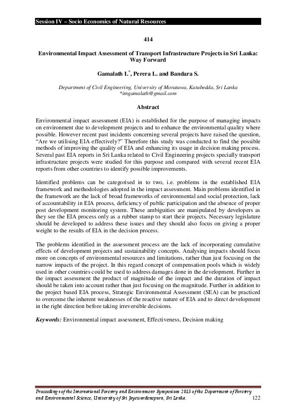 (PDF) Environmental Impact Assessment of Transport Infrastructure ...