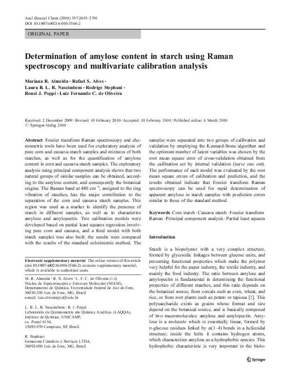 (PDF) Determination of amylose content in starch using Raman ...