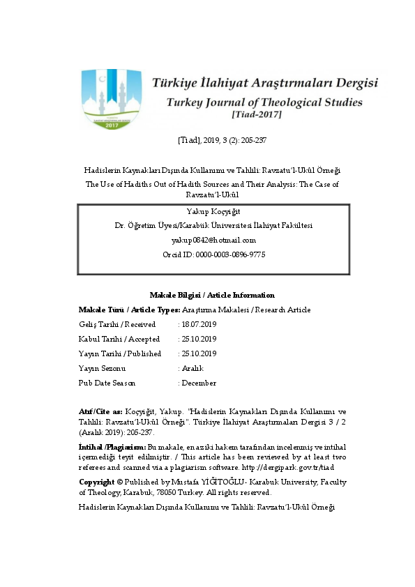 (PDF) The Use of Hadiths Out of Hadith Sources and Their Analysis: The ...