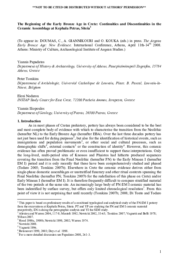 (PDF) The Beginning of the Early Bronze Age in Crete: Continuities and ...