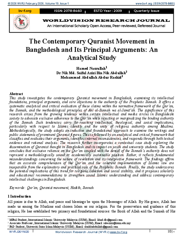 (PDF) The Contemporary Quranist Movement in Bangladesh and Its ...