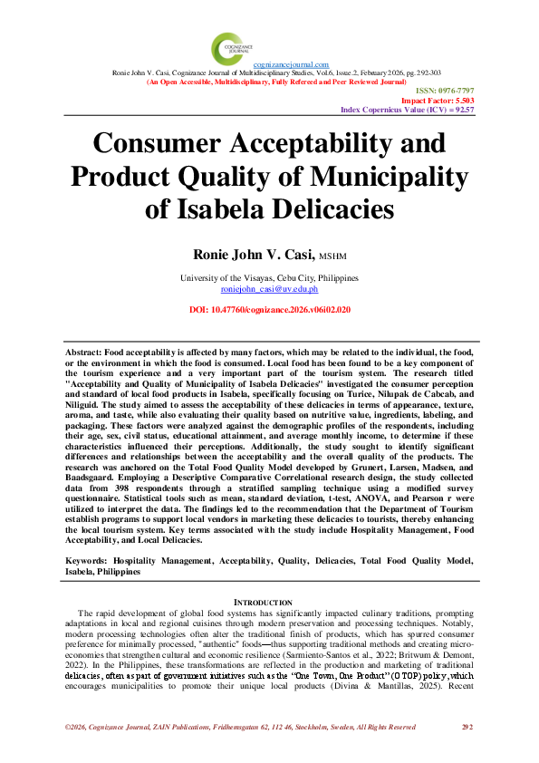 (PDF) Consumer Acceptability and Product Quality of Municipality of ...