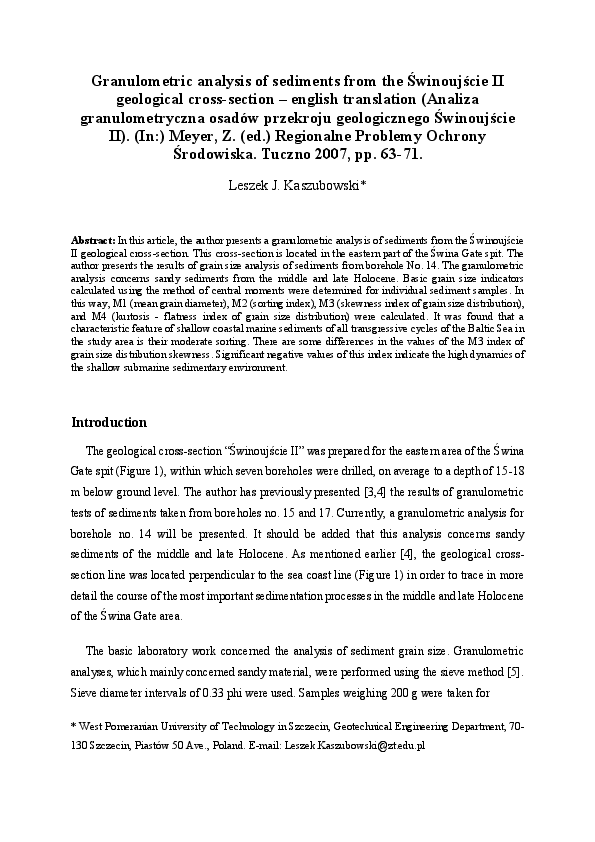 (PDF) Granulometric analysis of sediments from the Swinoujscie II ...