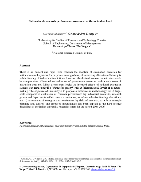 (PDF) National-scale research performance assessment at the individual ...