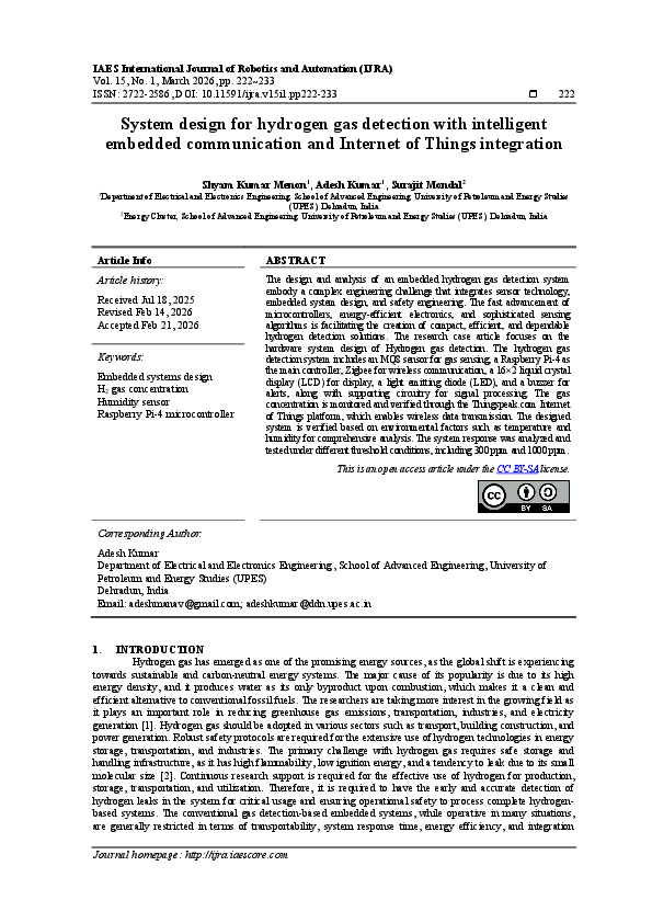 (PDF) System design for hydrogen gas detection with intelligent ...