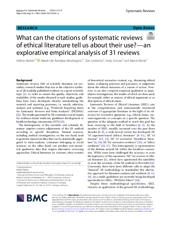 (PDF) What can the citations of systematic reviews of ethical ...