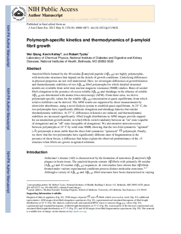 (PDF) Polymorph-Specific Kinetics and Thermodynamics of β-Amyloid ...