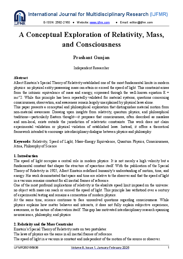 (PDF) Conceptual exploration of relativity, mass and consciousness