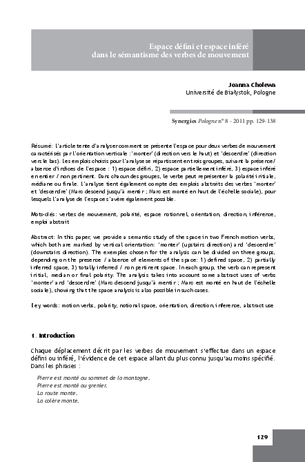 (PDF) Espace défini et espace inféré dans le sémantisme des verbes de ...