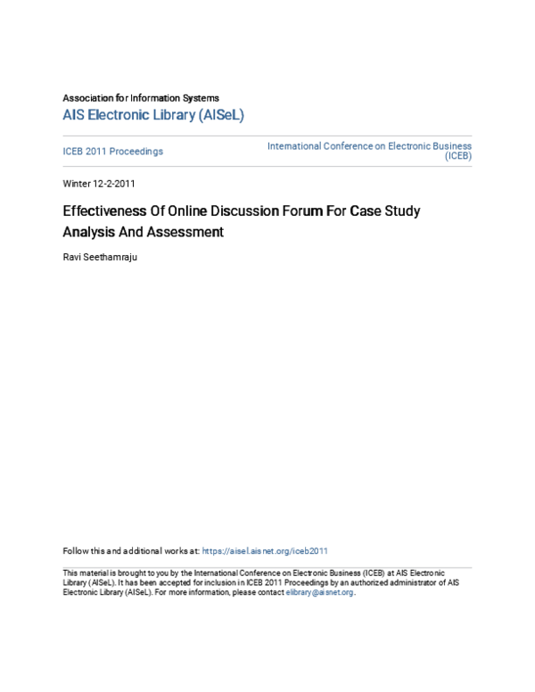 (PDF) Effectiveness Of Online Discussion Forum For Case Study Analysis ...