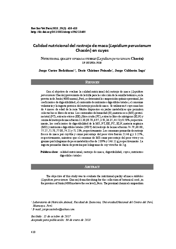 (PDF) Calidad nutricional del rastrojo de maca (Lepidium peruvianum ...