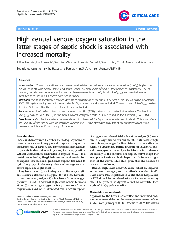 (PDF) High central venous oxygen saturation in the latter stages of ...