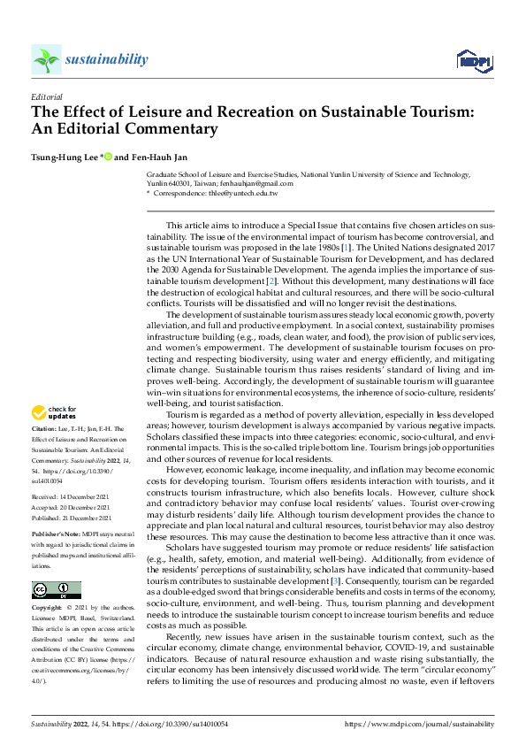 (PDF) The Effect of Leisure and Recreation on Sustainable Tourism: An ...