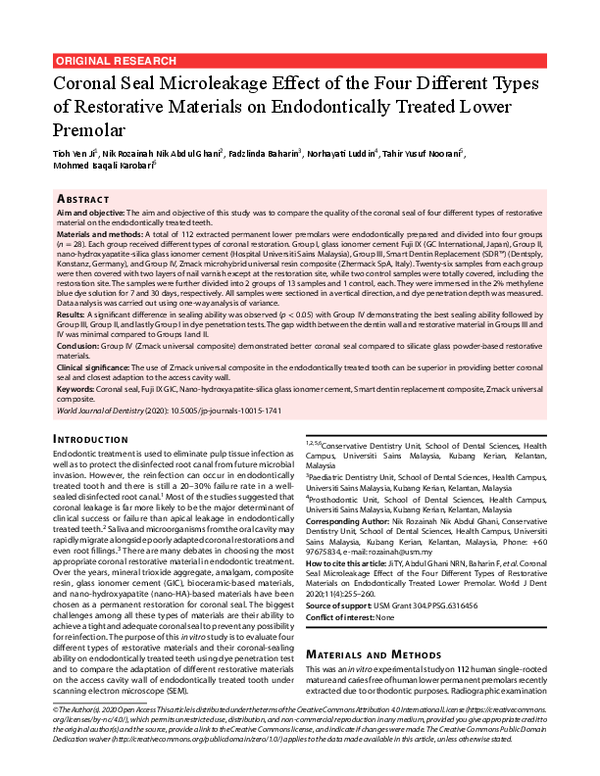 (PDF) Coronal Seal Microleakage Effect of the Four Different Types of ...