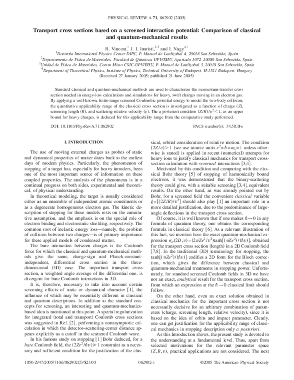 (PDF) Transport cross sections based on a screened interaction ...
