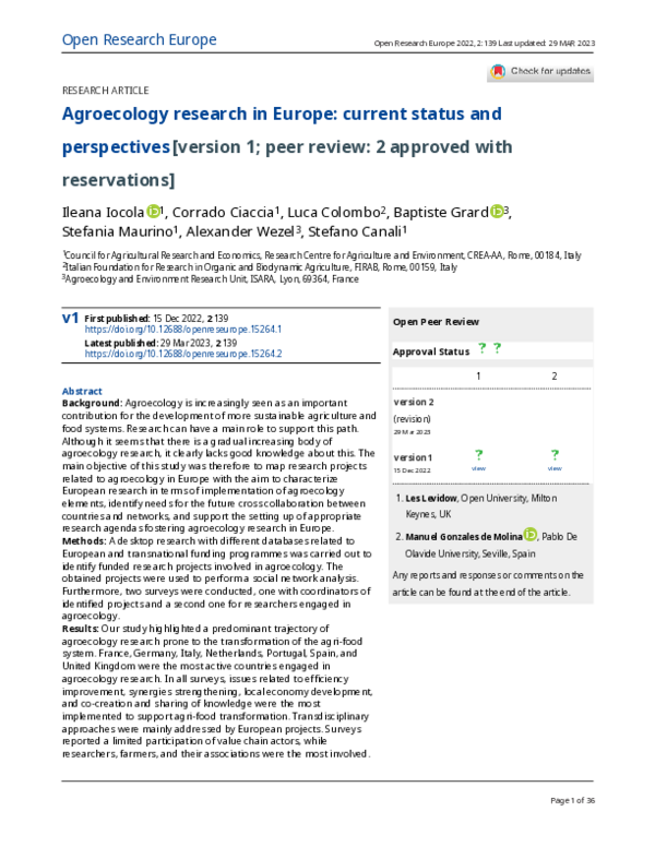 (PDF) Agroecology research in Europe: current status and perspectives