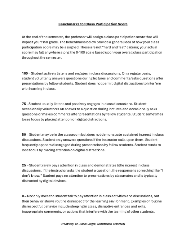 (PDF) Grading Rubric for Student Engagement / In-Class Participation ...