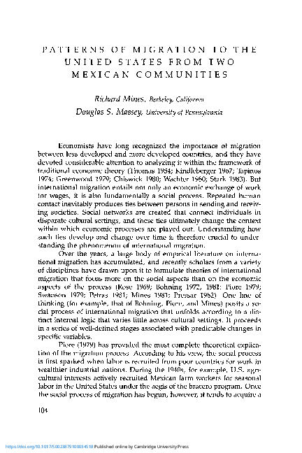 (PDF) Patterns of Migration to the United States from two Mexican ...