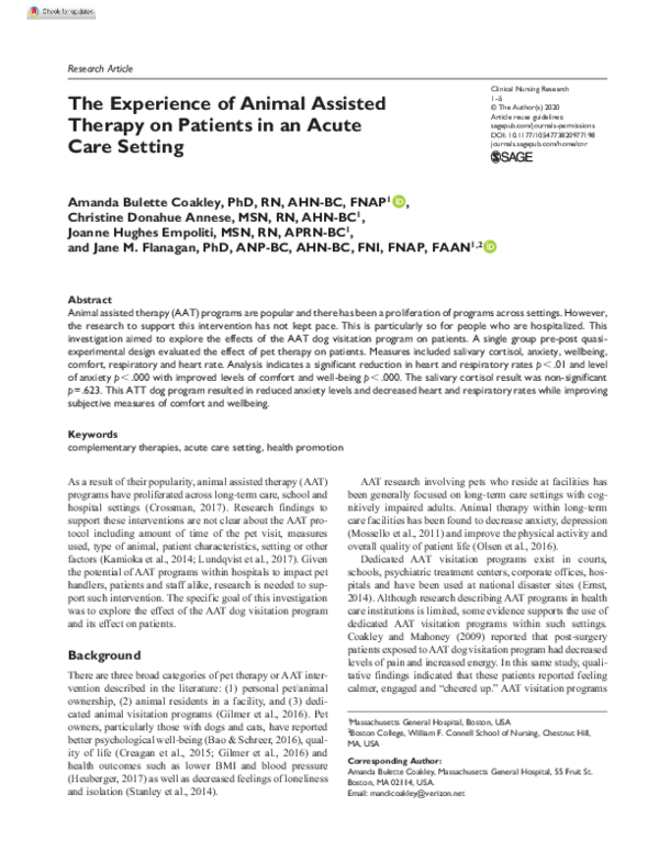 (PDF) The Experience of Animal Assisted Therapy on Patients in an Acute ...