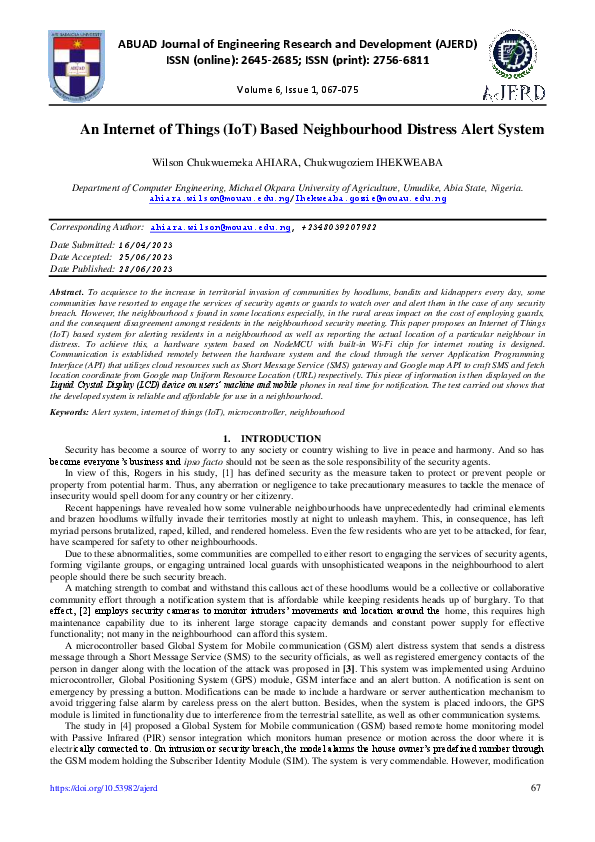 (PDF) Implementation of an Internet of Things (IoT) Based Neighborhood ...