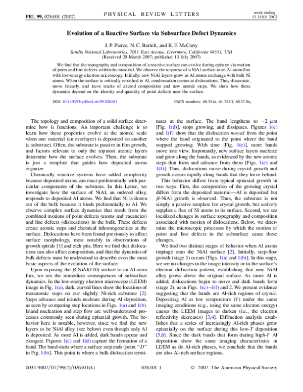 (PDF) Evolution of a Reactive Surface via Subsurface Defect Dynamics