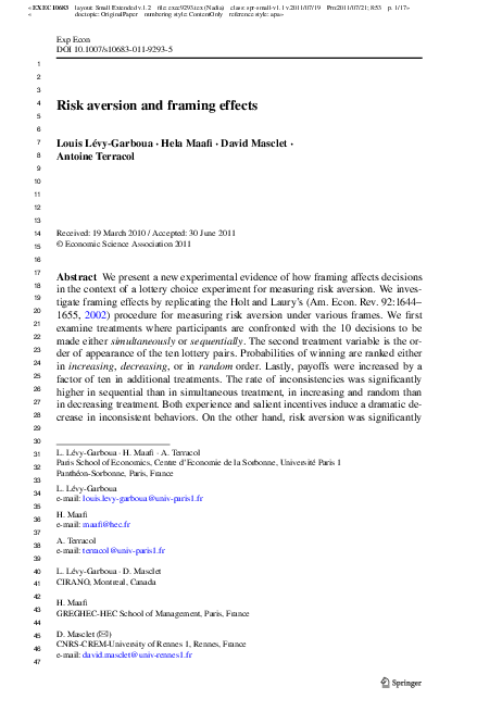 (PDF) Risk aversion and framing effects