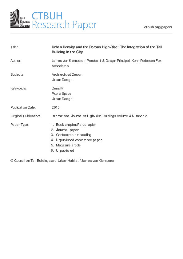 (PDF) Title : Urban Density and the Porous High-Rise : The Integration ...