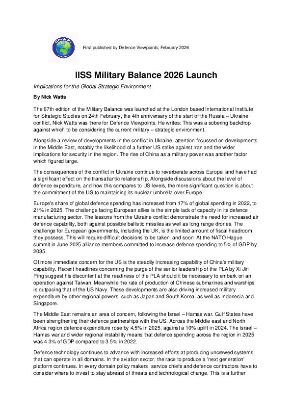 (PDF) Global military balance - IISS report 2026
