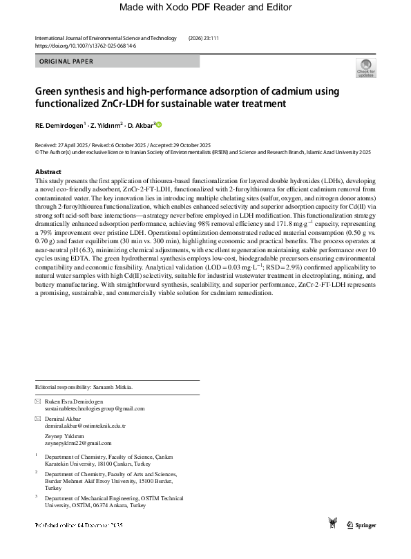 (PDF) Green synthesis and high-performance adsorption of cadmium using ...