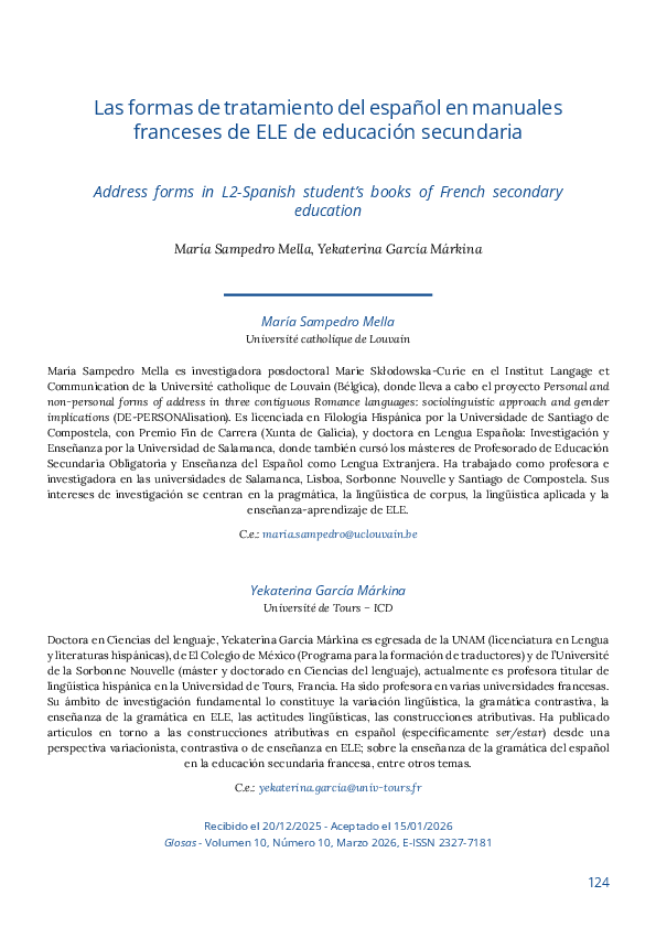 (PDF) Las formas de tratamiento del español en manuales franceses de ...