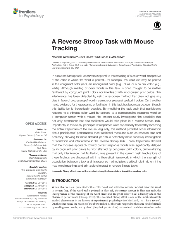 (PDF) A Reverse Stroop Task with Mouse Tracking