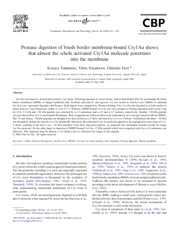 (PDF) Pronase digestion of brush border membrane-bound Cry1Aa shows ...