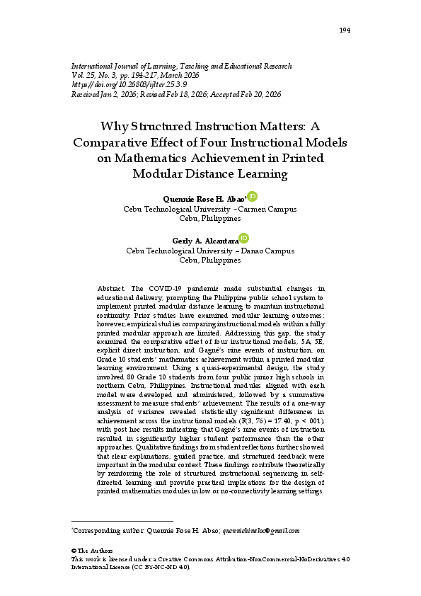 (PDF) Why Structured Instruction Matters: A Comparative Effect of Four ...
